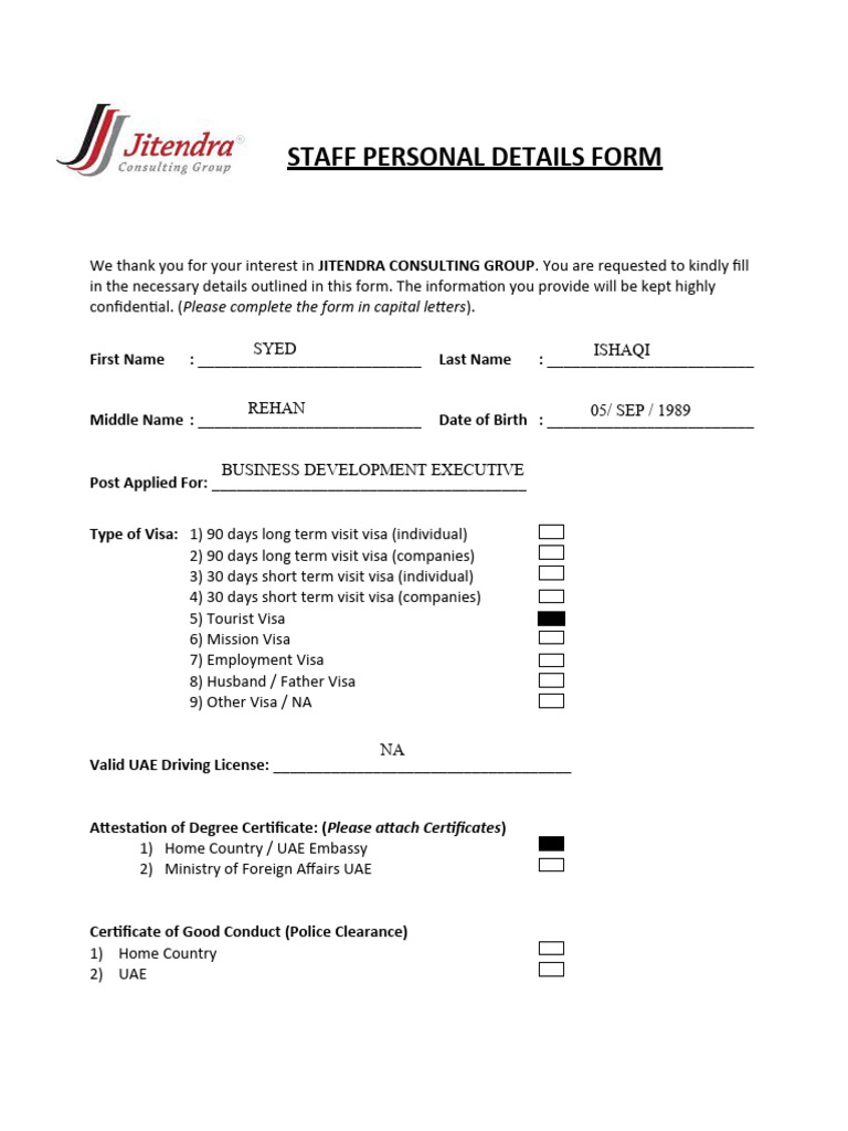 JCA Staff Recruitment Application Form | PDF | Travel Visa | Business