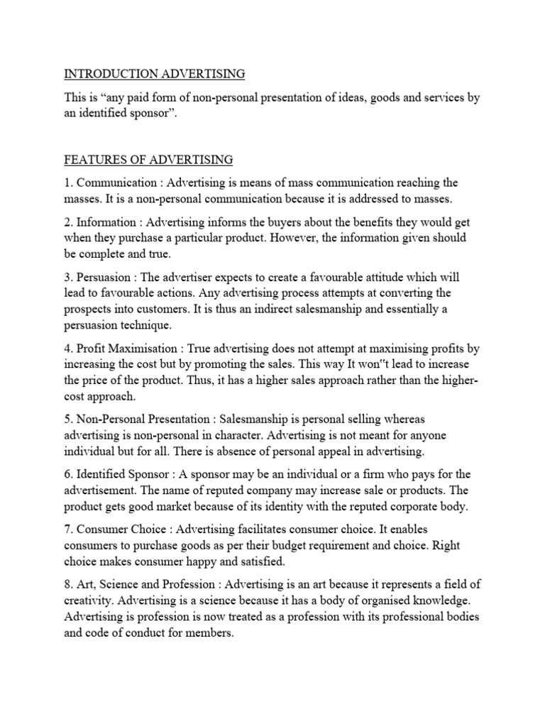 CPR 1203-1 Introduction Advertising Notes | PDF | Advertising | Sales