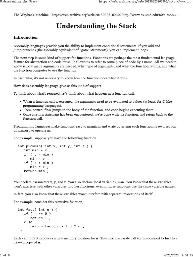 Understanding The Stack | PDF | Control Flow | Computer Programming