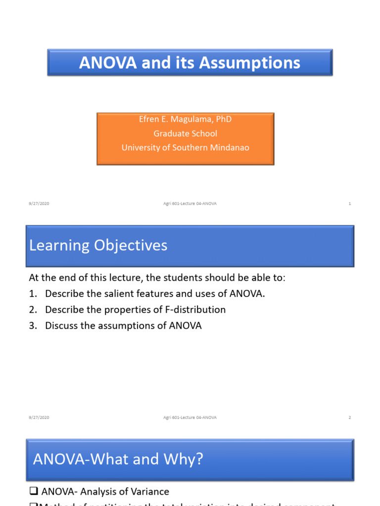 Agri 601-M04-ANOVA | PDF | Errors And Residuals | Analysis Of Variance