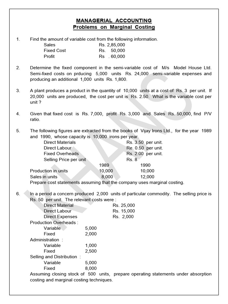 Problems On Marginal Costing | PDF | Market (Economics) | Business Economics