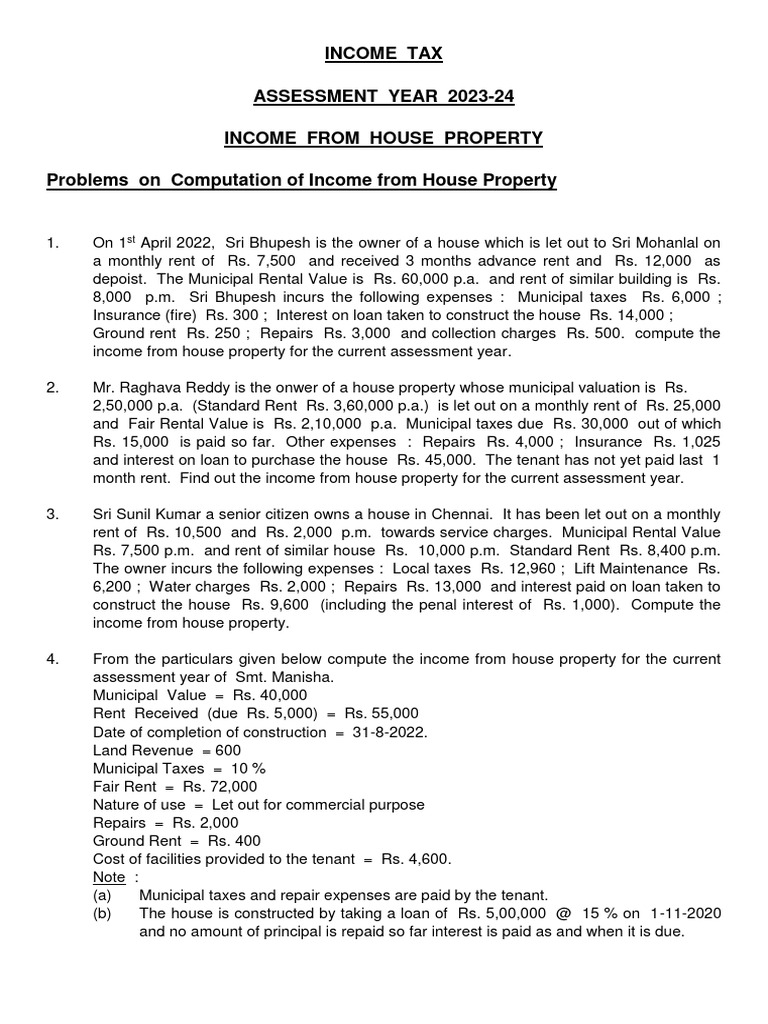 IT AY 23-24 Prob On HP | PDF | Renting | Taxes
