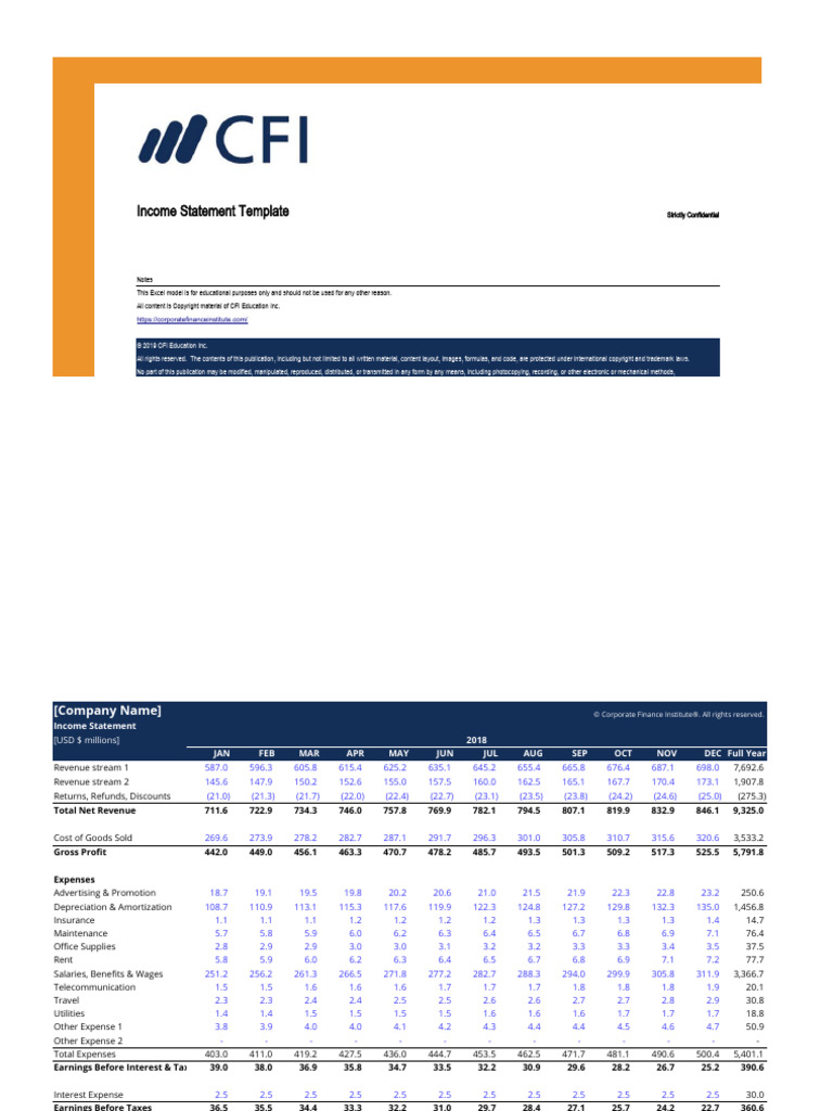CFI Income Statement Template | PDF | Net Income | Expense