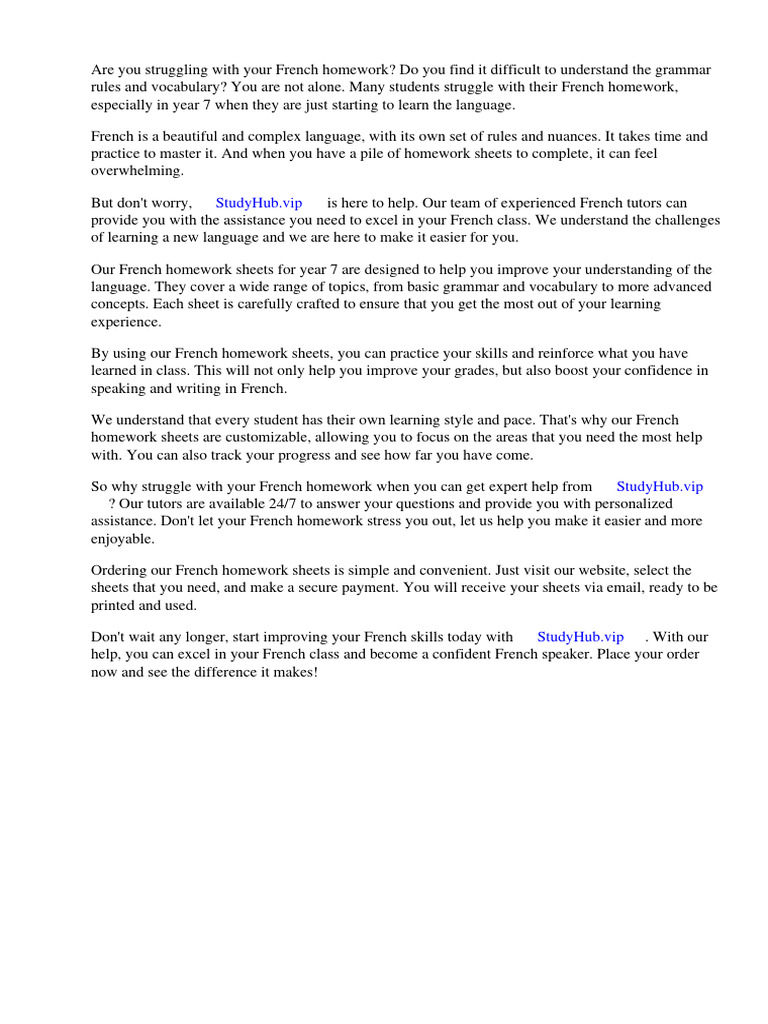 French Homework Sheets Year 7 | PDF | Worksheet | Homework