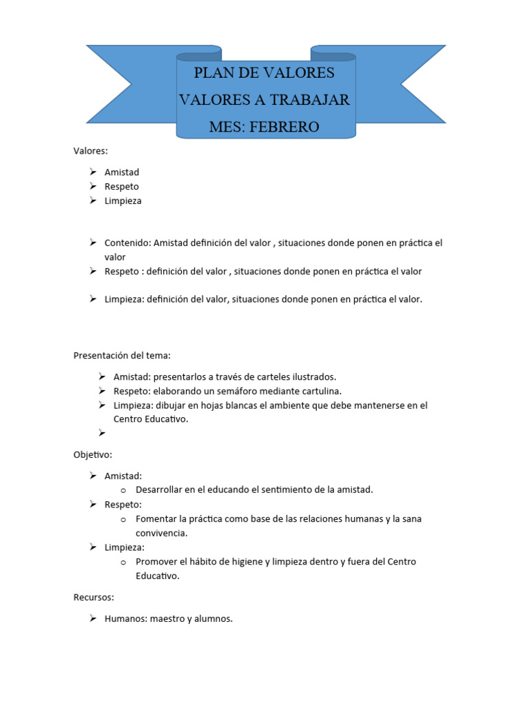 30 Plan Educacion en Valores | PDF | Tolerancia | Amor