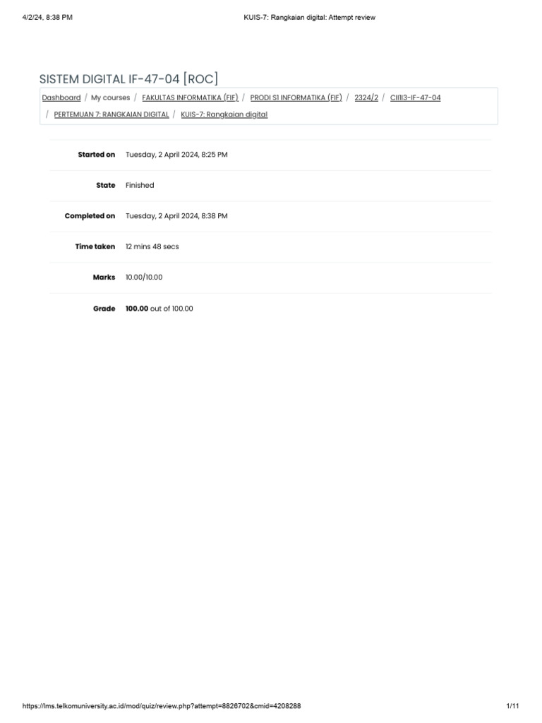 KUIS-7 - Rangkaian Digital - Attempt Review | PDF | Teaching Methods & Materials