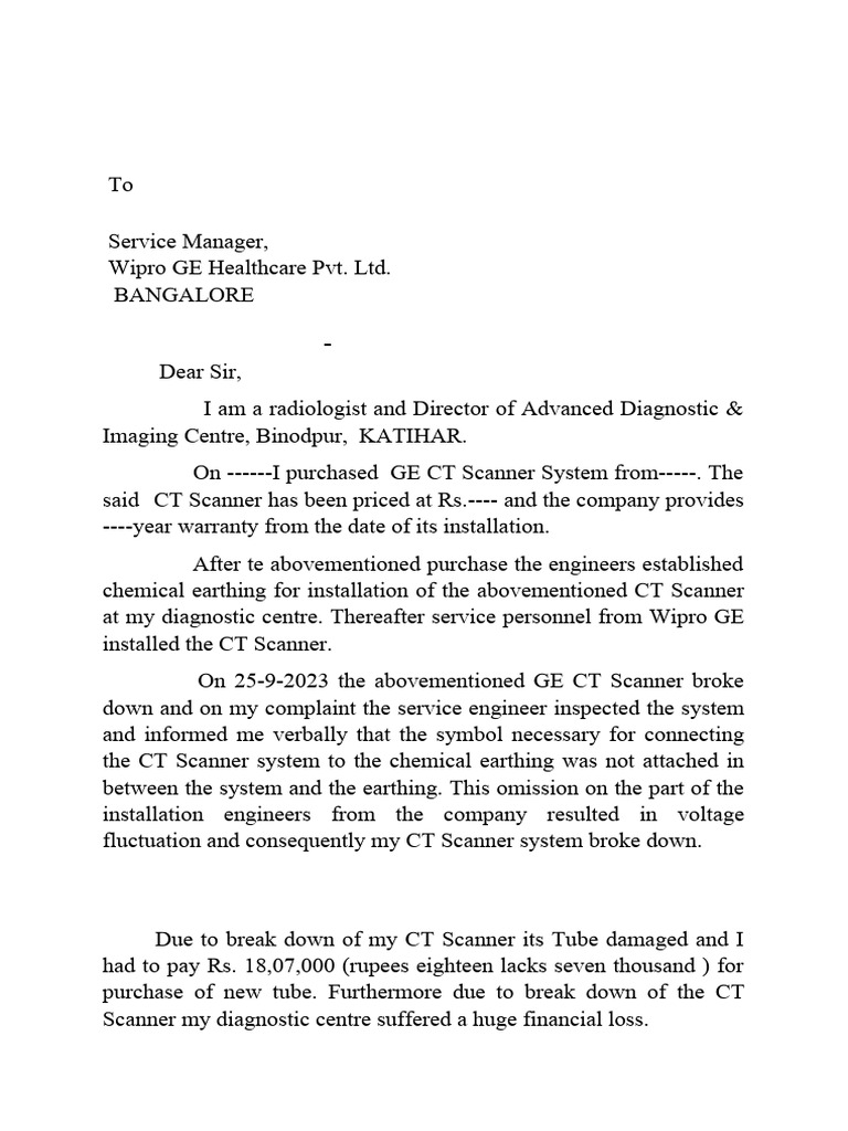 CT Scanner Breakdown Compensation Demand | PDF | Ct Scan | Image Scanner