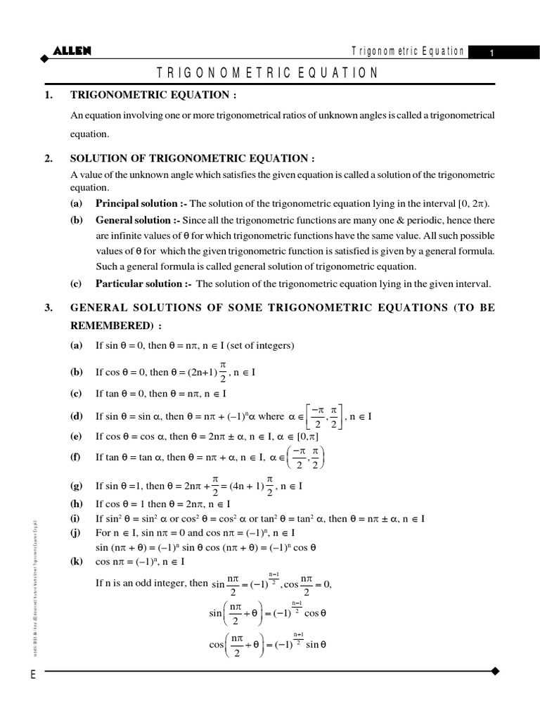 Trignometric Equation | PDF | Trigonometric Functions | Elementary Geometry