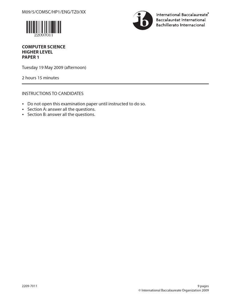 IB Computer Science HL Paper 1 2009 | PDF | Computer Programming ...