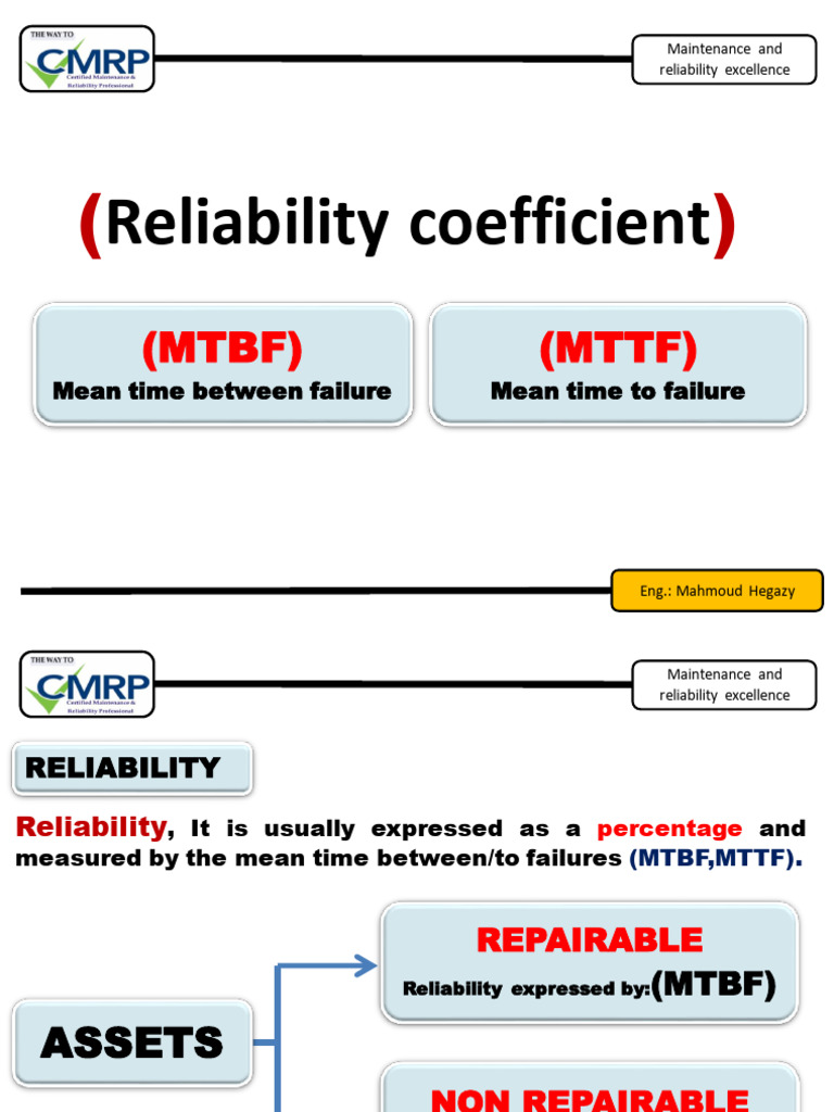Reliability Coefficient (MTBF, MTTF) | PDF | Reliability Engineering | Systems Engineering