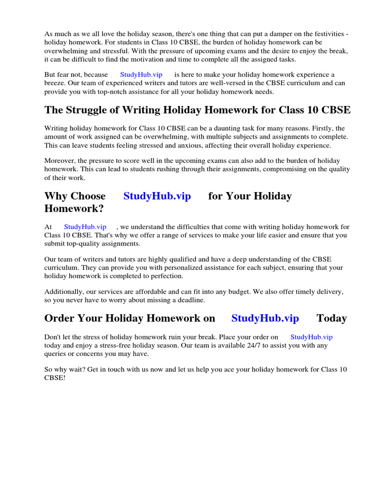 Holiday Homework Class 10 Cbse | PDF | Homework