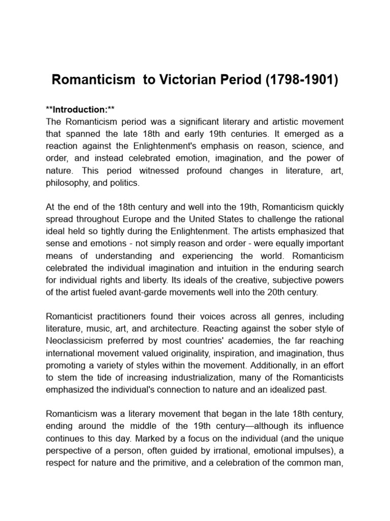 Romantic To Victorian Period | PDF | Romanticism | Gothic Fiction