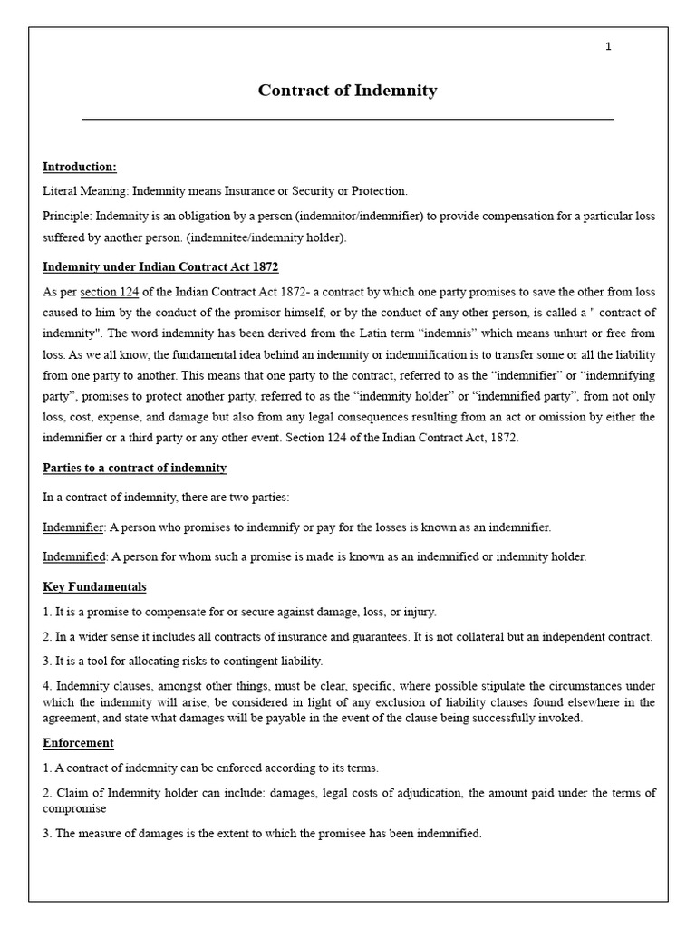 Contract of Indemnity | PDF | Indemnity | Guarantee