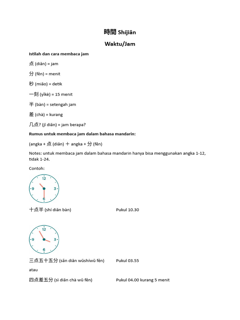 Cara Membaca Jam dalam Mandarin | PDF | Seni & Disiplin Bahasa