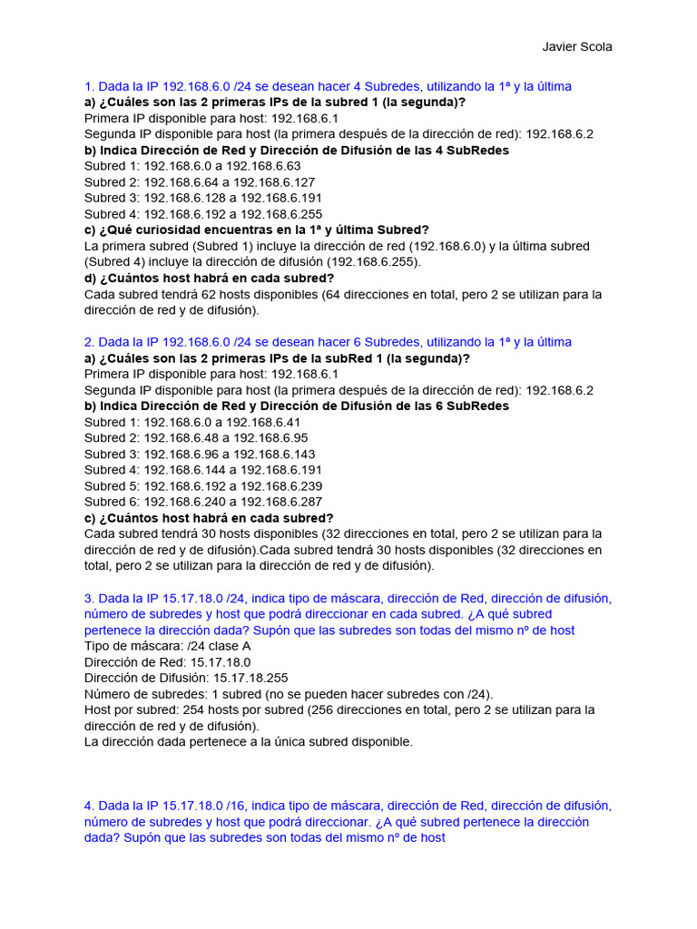 Ejercicio_subredes | PDF | Dirección IP | Protocolos de comunicaciones