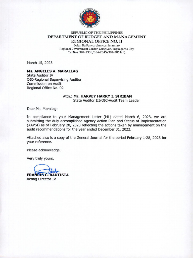 Dbm-Roii-Coa-Submission of Duly Accomplished Agency Action Plan and ...