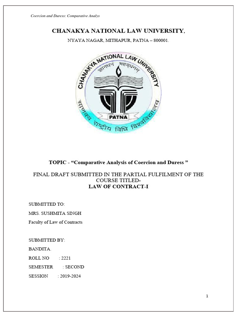 Coercion and Duress | PDF | Consideration | Legal Concepts