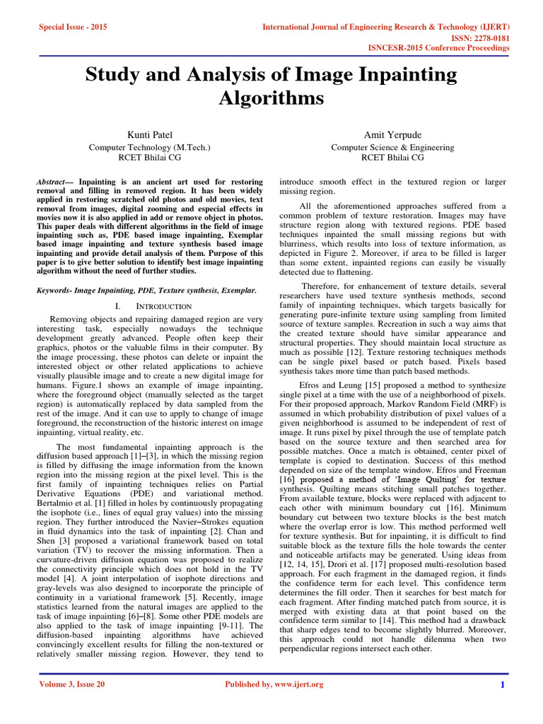 study-and-analysis-of-image-inpainting-algorithms-IJERTCONV3IS20034 | PDF | Texture Mapping ...