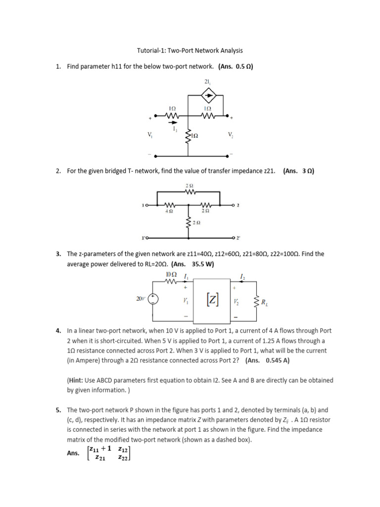 Tutorial Two Port Networks Pdf Telecommunications Engineering