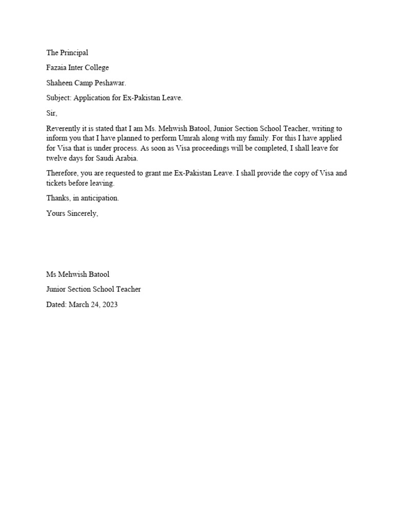 Ex-Pakistan Leave Application for Umrah | PDF