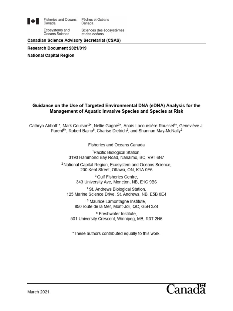 Guidance On The Use of Targeted Environmental DNA (eDNA) Analysis For ...