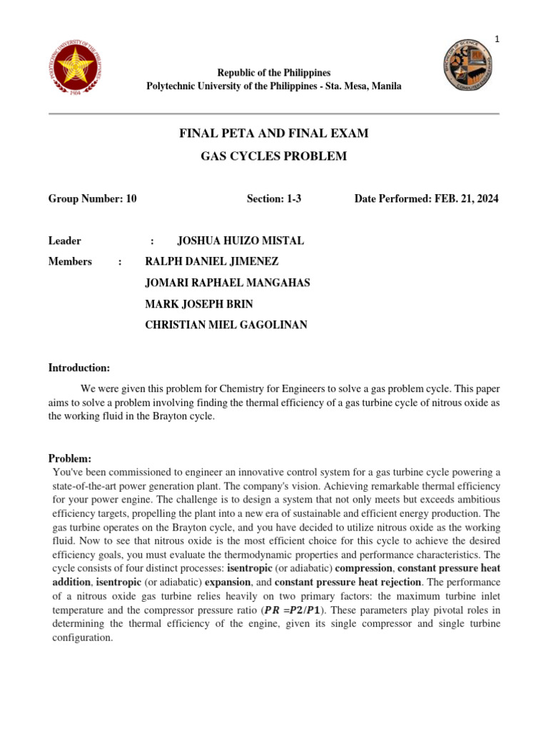 GROUP10_CPE_1_3 | PDF | Enthalpy | Gas Turbine