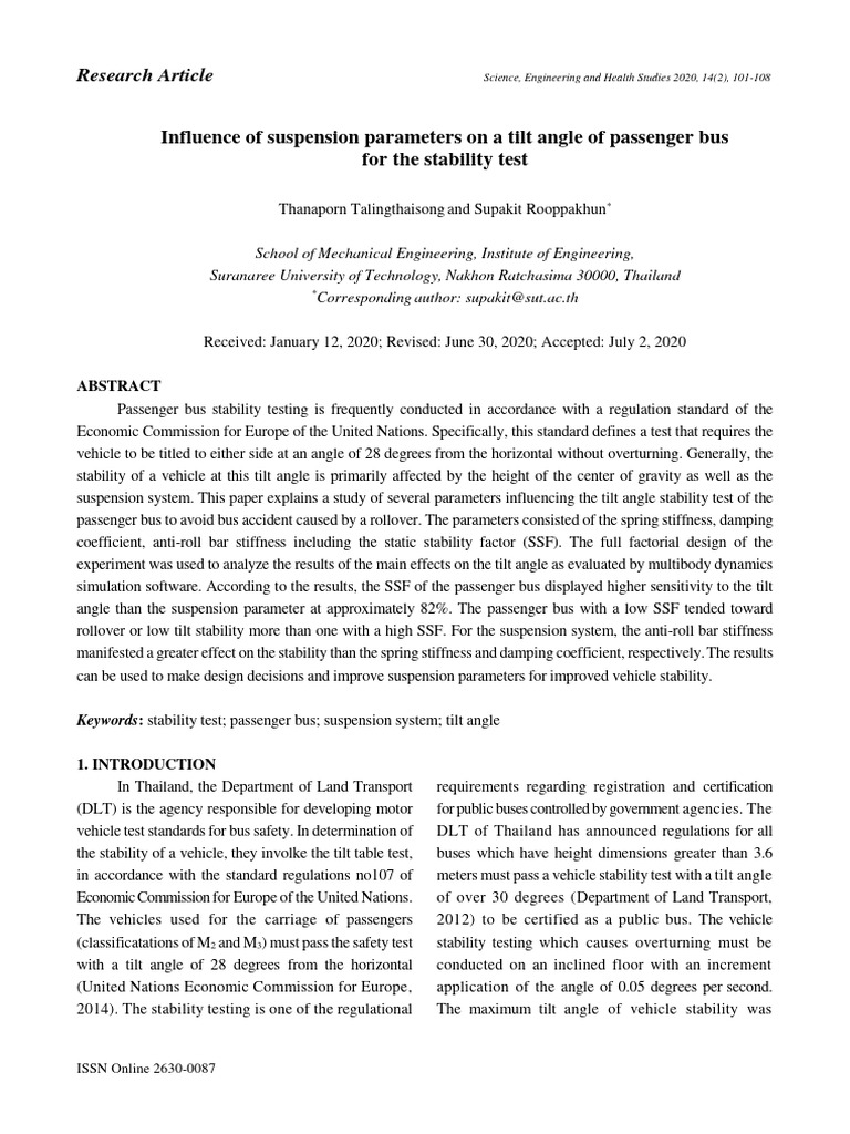 Influence of Suspension Parameters On A Tilt Angle of Passenger Bus For ...
