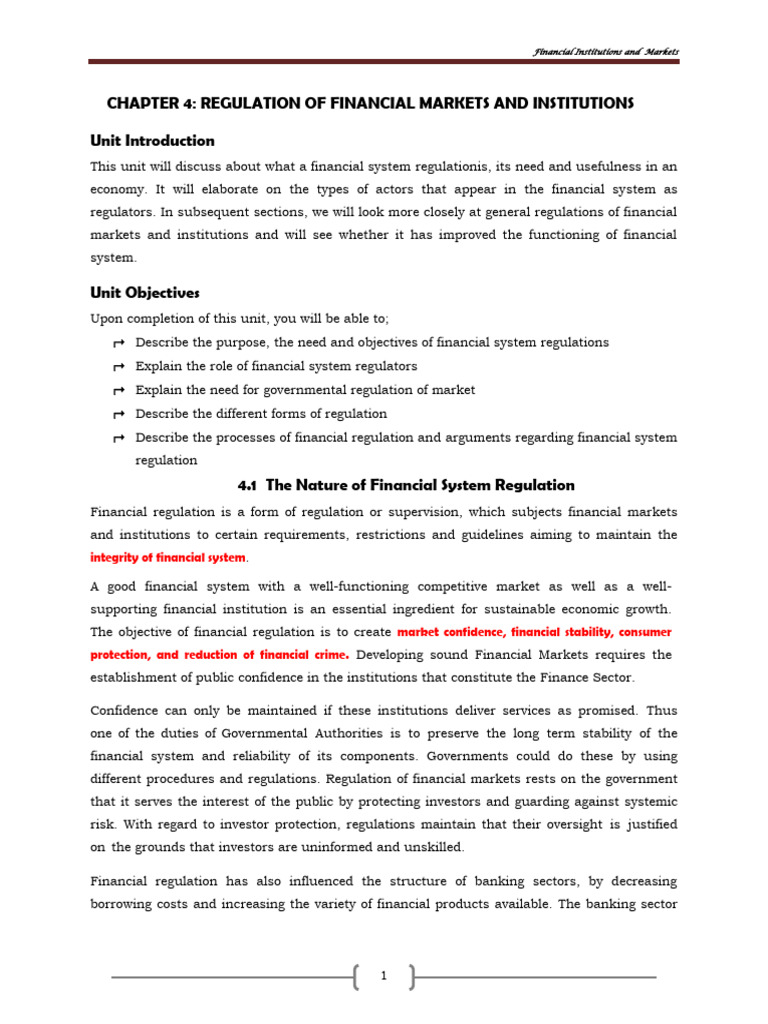 Financial Market Regulation Overview | PDF | Banks | Adverse Selection