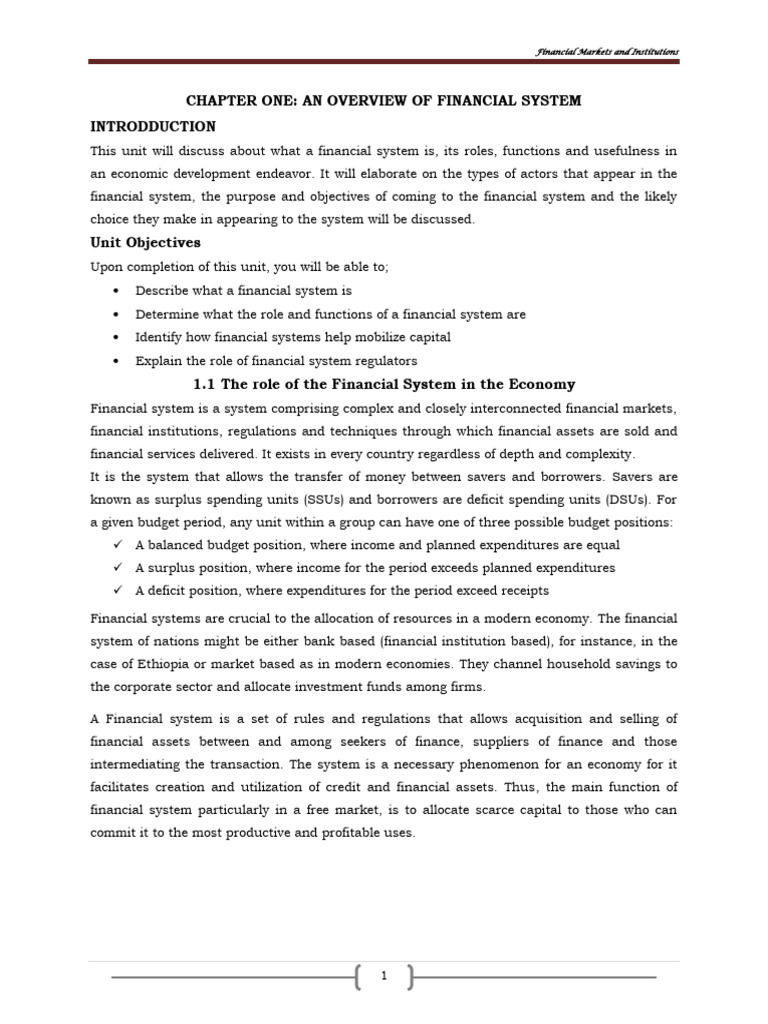 Chapter 1-An Overview of Financial System | PDF | Financial Markets ...