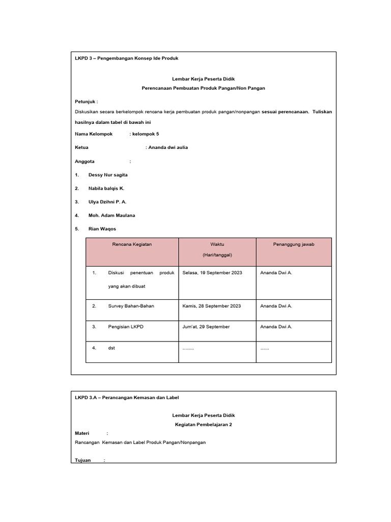 LKPD 3 - Pengembangan Konsep Ide Produk Pkwu Kelompok 5 | PDF