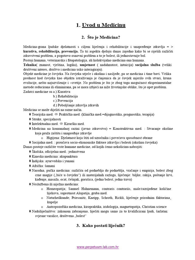 Uvod U Medicinu-Skripta | PDF
