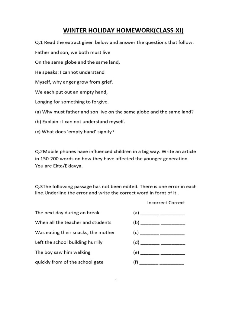 Holiday Homework | PDF