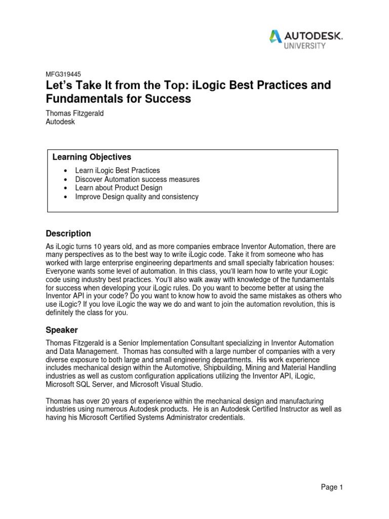 Ilogic Best Practices - Class Handout | PDF | Computer File | Control Flow