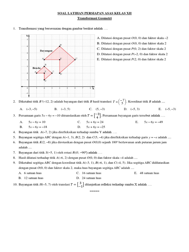 Soal Transformasi Geometri Kelas XII | PDF