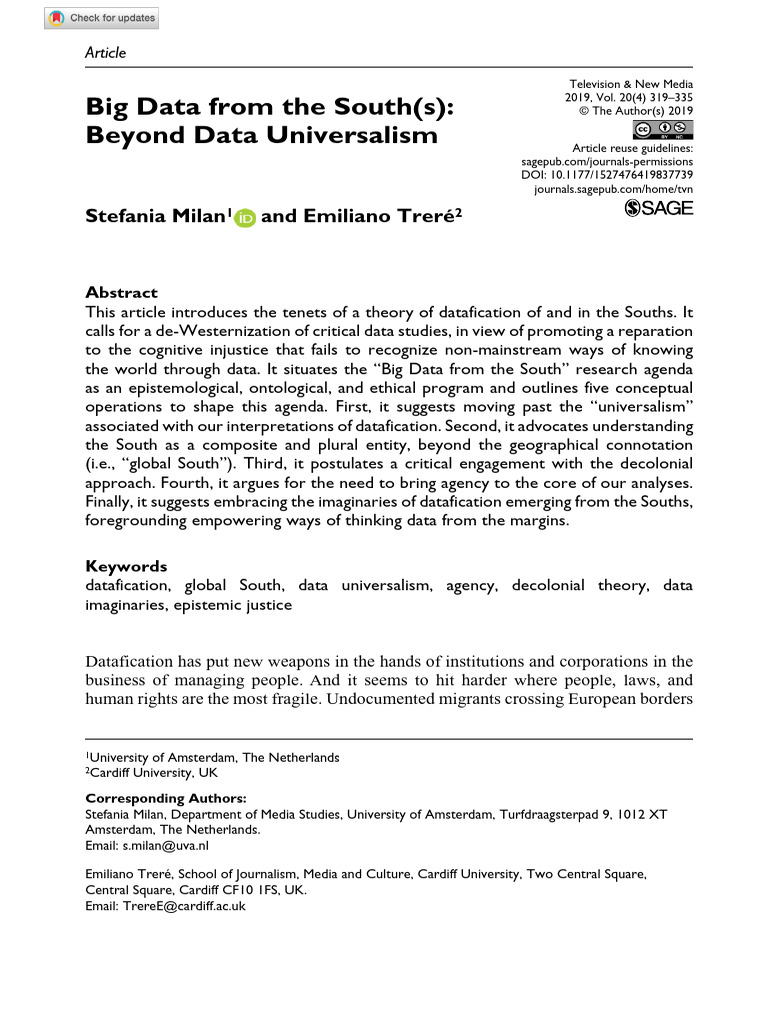 Big Data From The South(s) - Milan e Treré | PDF | Epistemology | Data