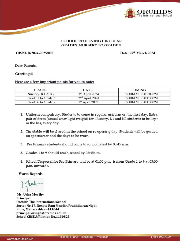 School Re Opening Circular | PDF