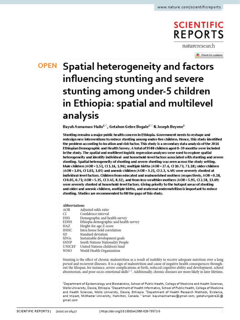 Spatial Heterogeneity and Factors Influencing Stunting and Severe ... Spatial Heterogeneity and Factors Influencing Stunting and Severe ...