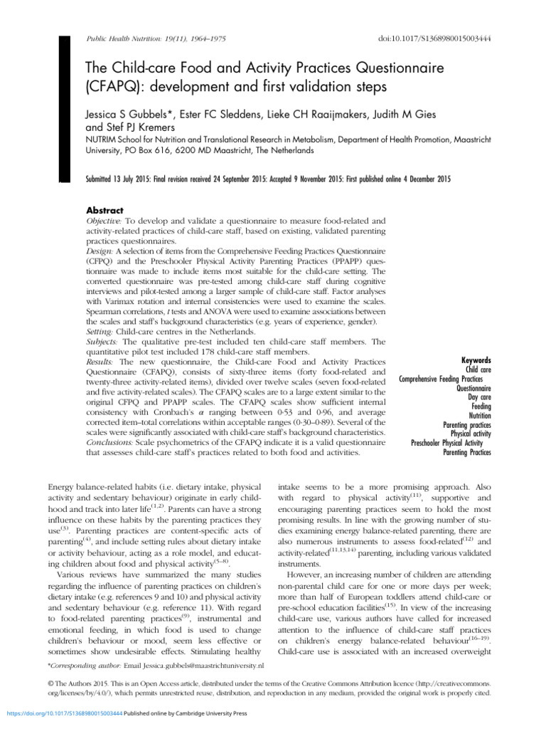 Div Class Title The Child Care Food and Activity Practices ... Div Class Title The Child Care Food and Activity Practices ...