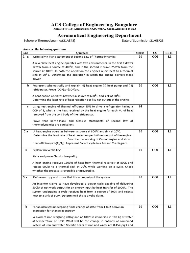 Assignment AETD | PDF | Heat | Entropy