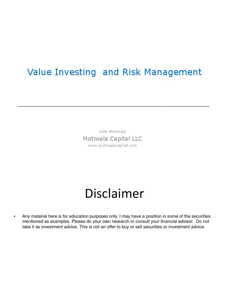 Value Investing and Risk Management | PDF | Value Investing | Investing