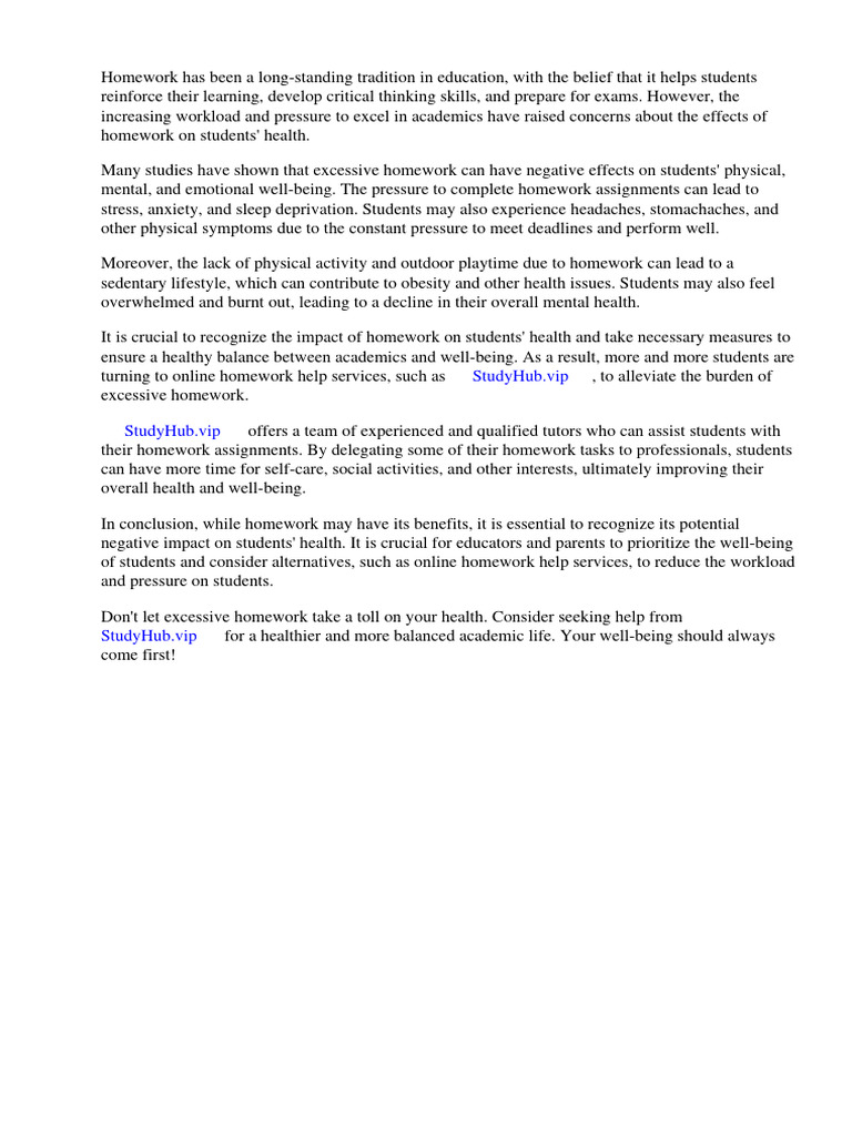 How Does Homework Affect Students Health PDF Homework Mental Health