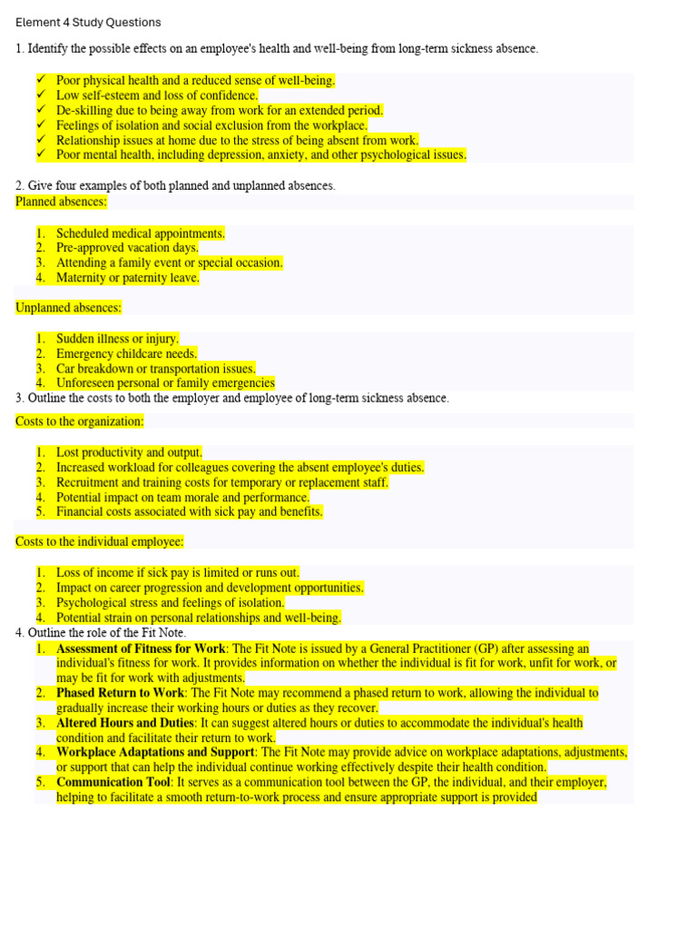 Element 4 Study Questions | PDF | Employment | Occupational Safety And ...