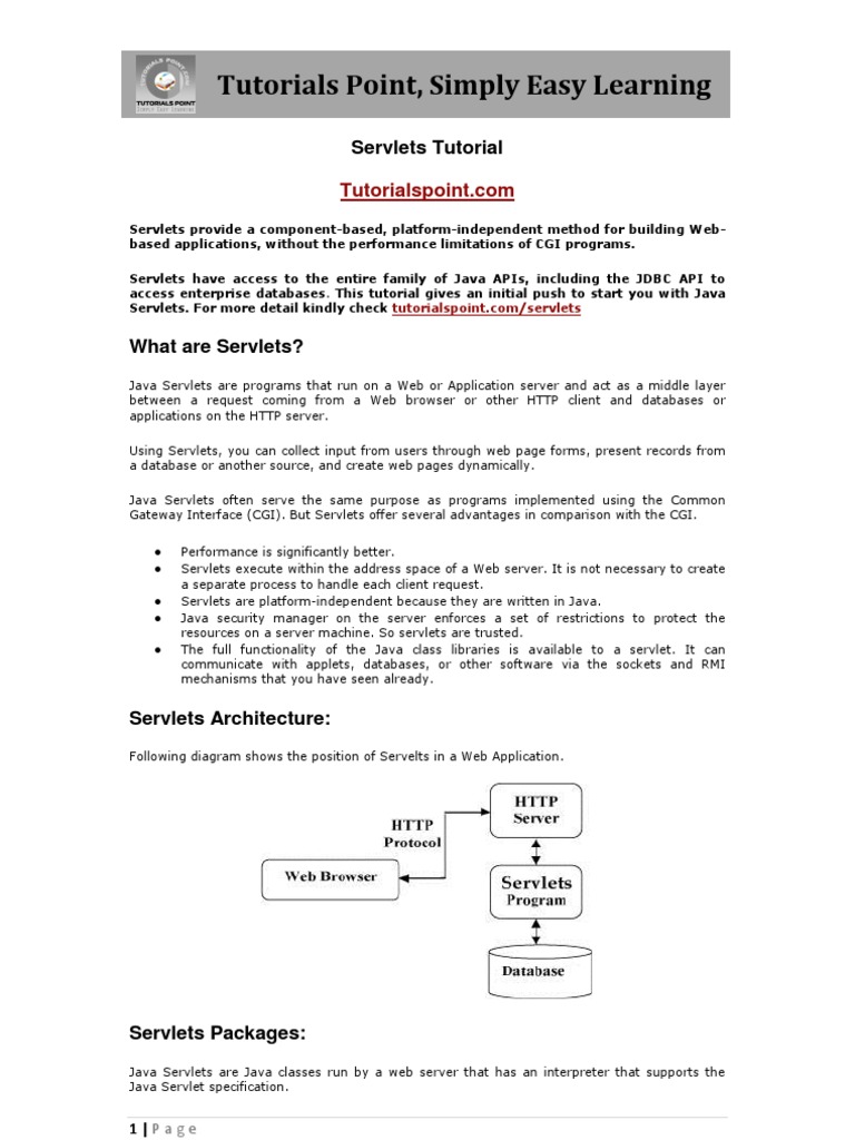 Servlets Tutorial | PDF | Java Servlet | Java (Programming Language) Servlets Tutorial | PDF | Java Servlet | Java (Programming Language)