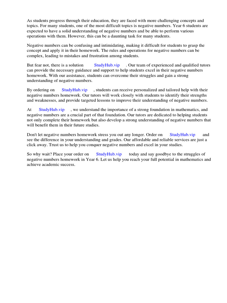 Negative Numbers Homework Year 6 | PDF | Numbers | Multiplication