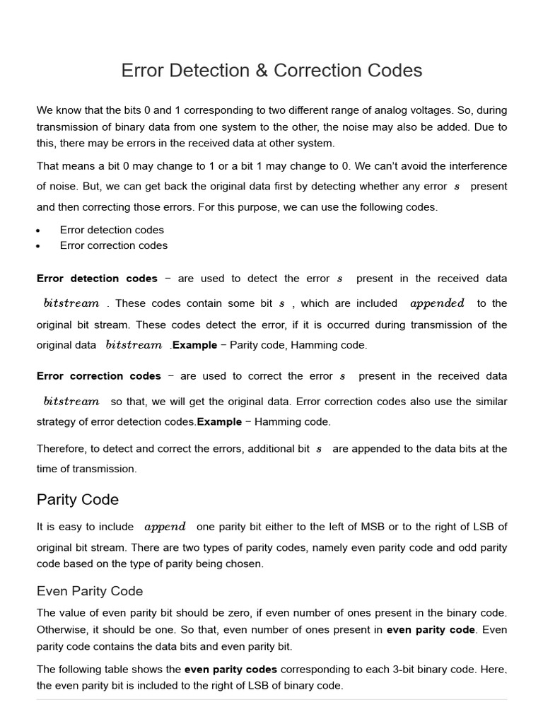 Error Detection And Correction Codes Pdf Error Detection And 3323