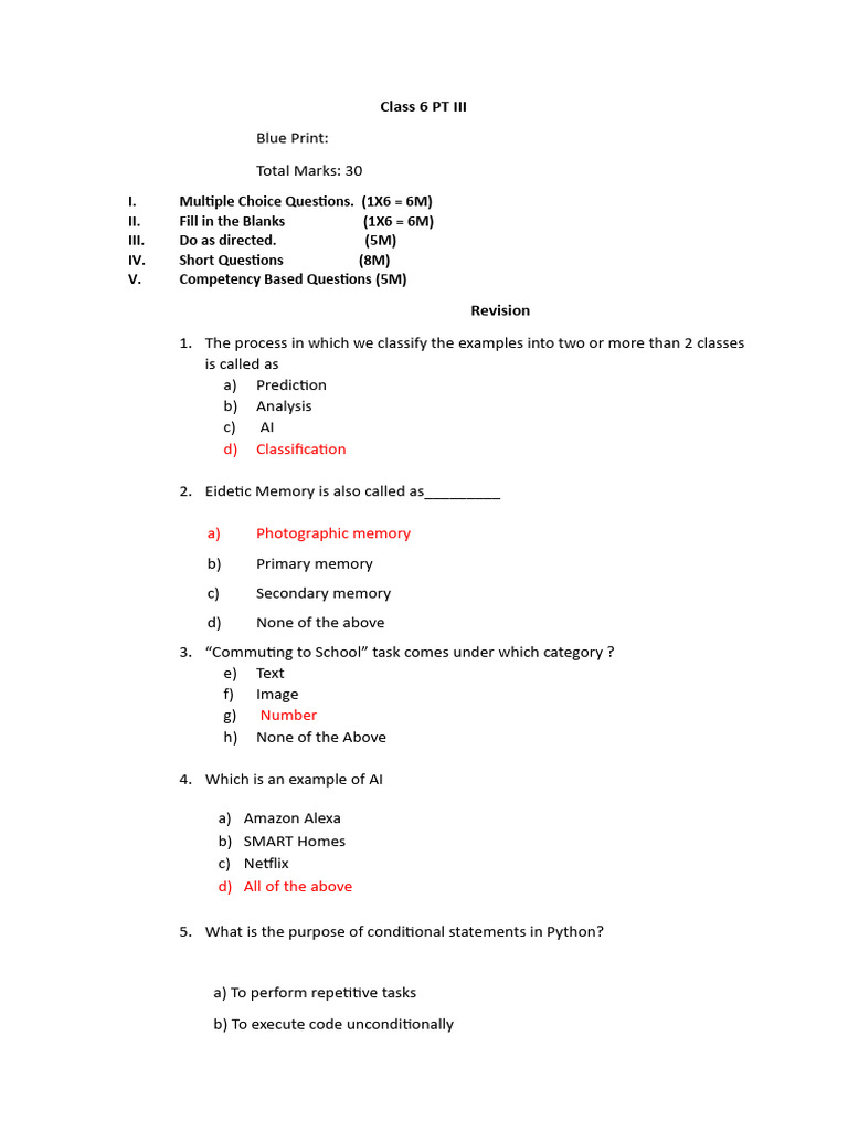Grade 6 PT 3 Revision Worksheet With Answers | PDF | Artificial ...