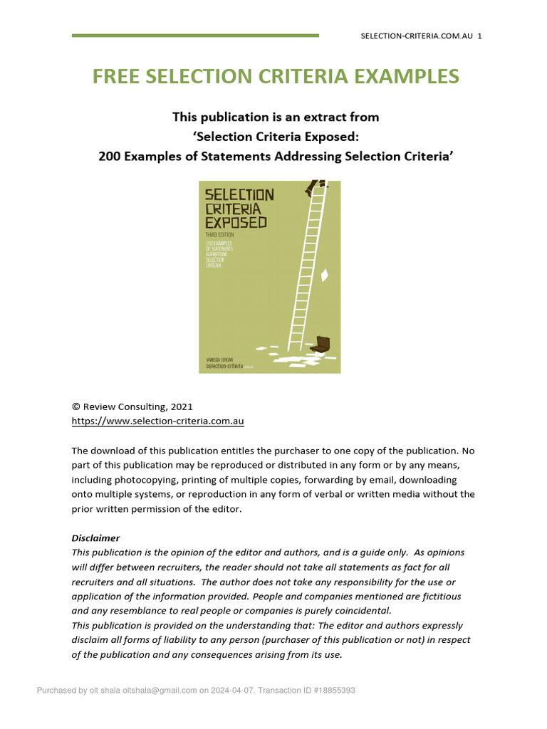 Selection Criteria Examples V4.1 | PDF | Occupational Safety And Health ...