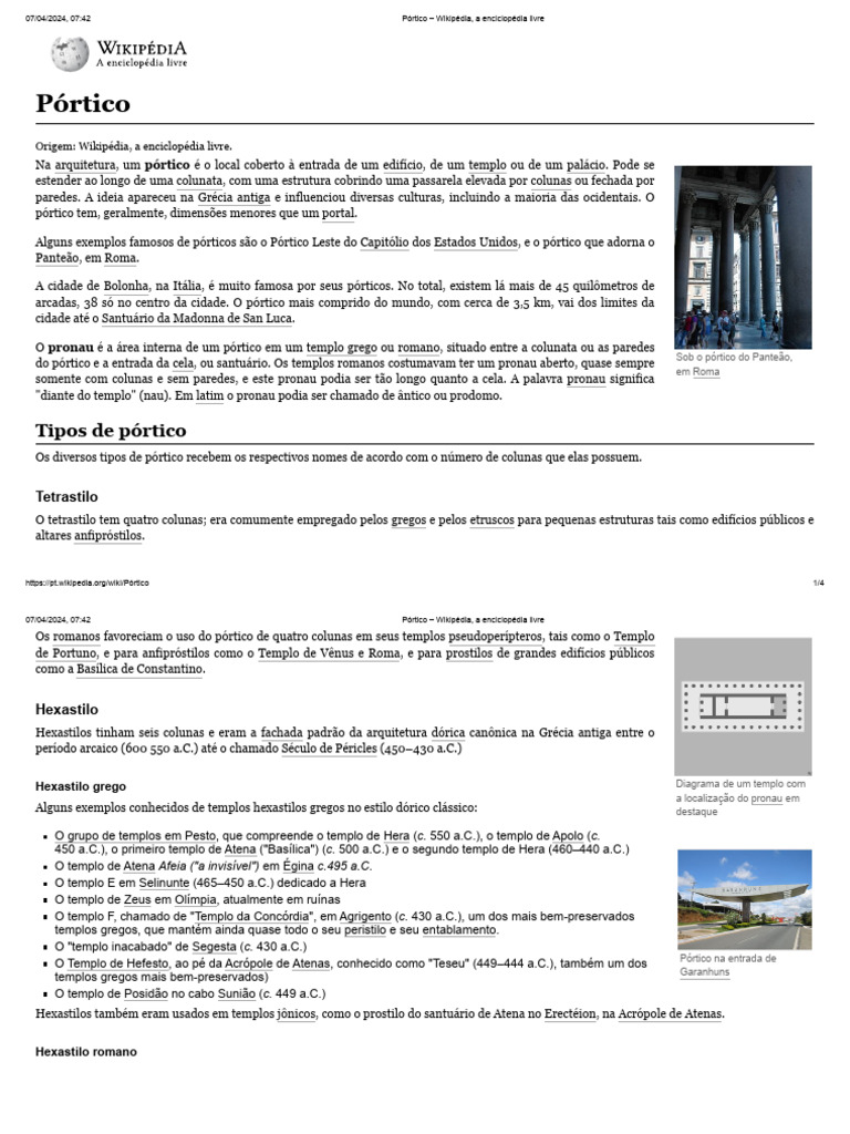 Pórtico - Wikipédia, A Enciclopédia Livre | PDF | Classicismo ...
