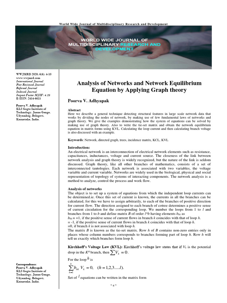 Analysis of Networks and Network Equilibrium Equation by Applying Graph ...
