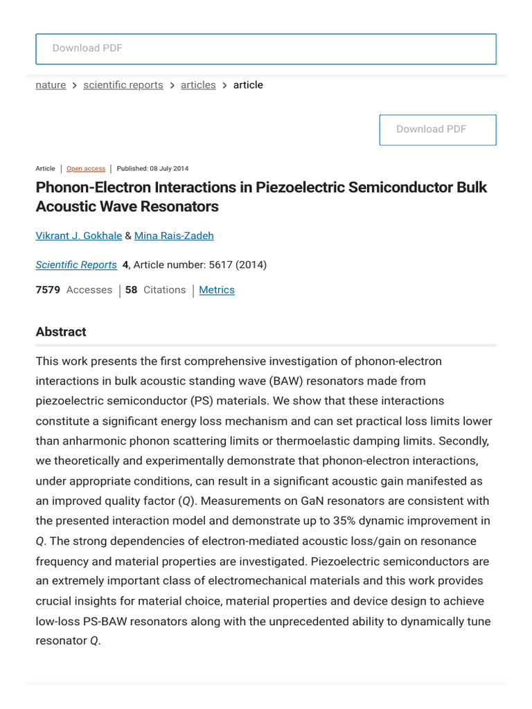 Phonon-Electron Interactions in Piezoelectric Semiconductor Bulk | Download Free PDF | Waves ...